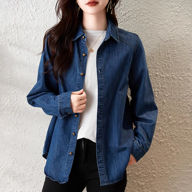复古牛仔衬衫女早春装薄款外套宽松显瘦休闲外穿衬衣长袖开衫上衣-Taobao