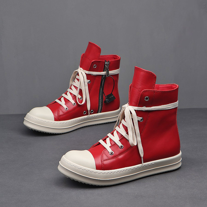 🔥头层牛皮高帮鞋男红色2025新款马丁靴，潮流大码45-47，穿上就是街拍焦点！🔥-高帮鞋-淘宝好物网