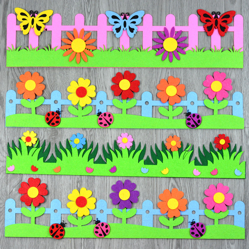 Kindergarten grass fence wall sticker primary school classroom ...