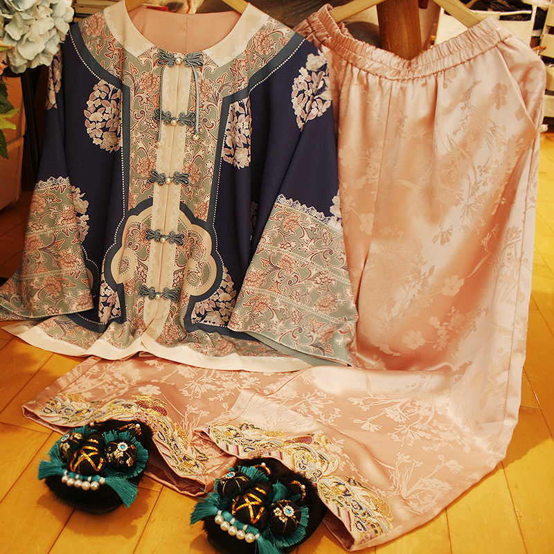 依依家江崖海水纹盘金绣宽腿裤，复古中式风情，穿上就是行走的艺术品！-裤子-淘宝好物网