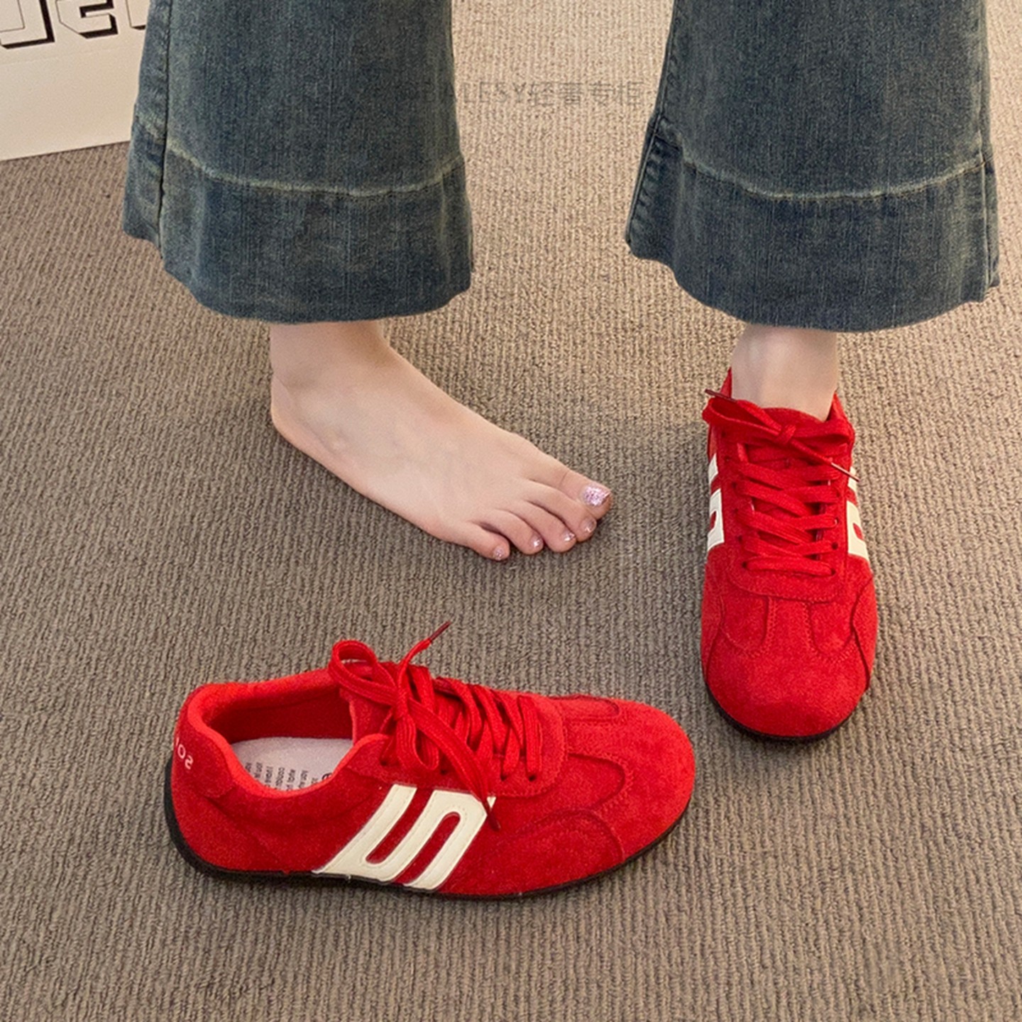 2025 new red german army trainers for women, genuine leather platform ...