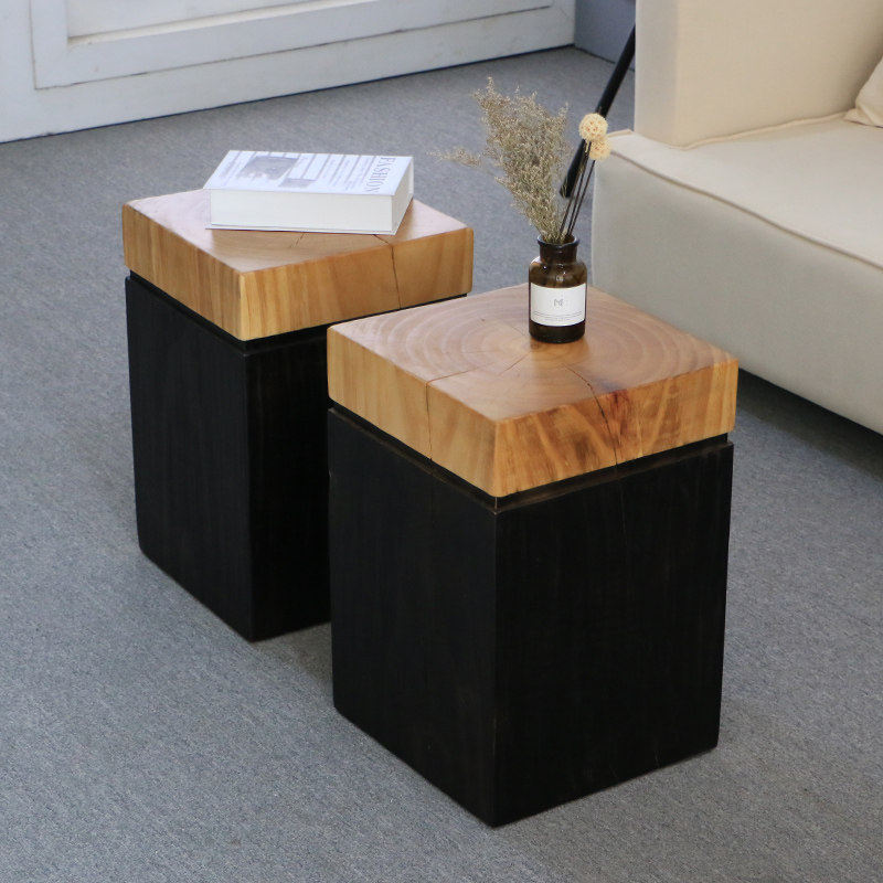 新中式创意休闲实木沙发边几原木方形木墩角几现代简约民宿小茶几-阿里巴巴