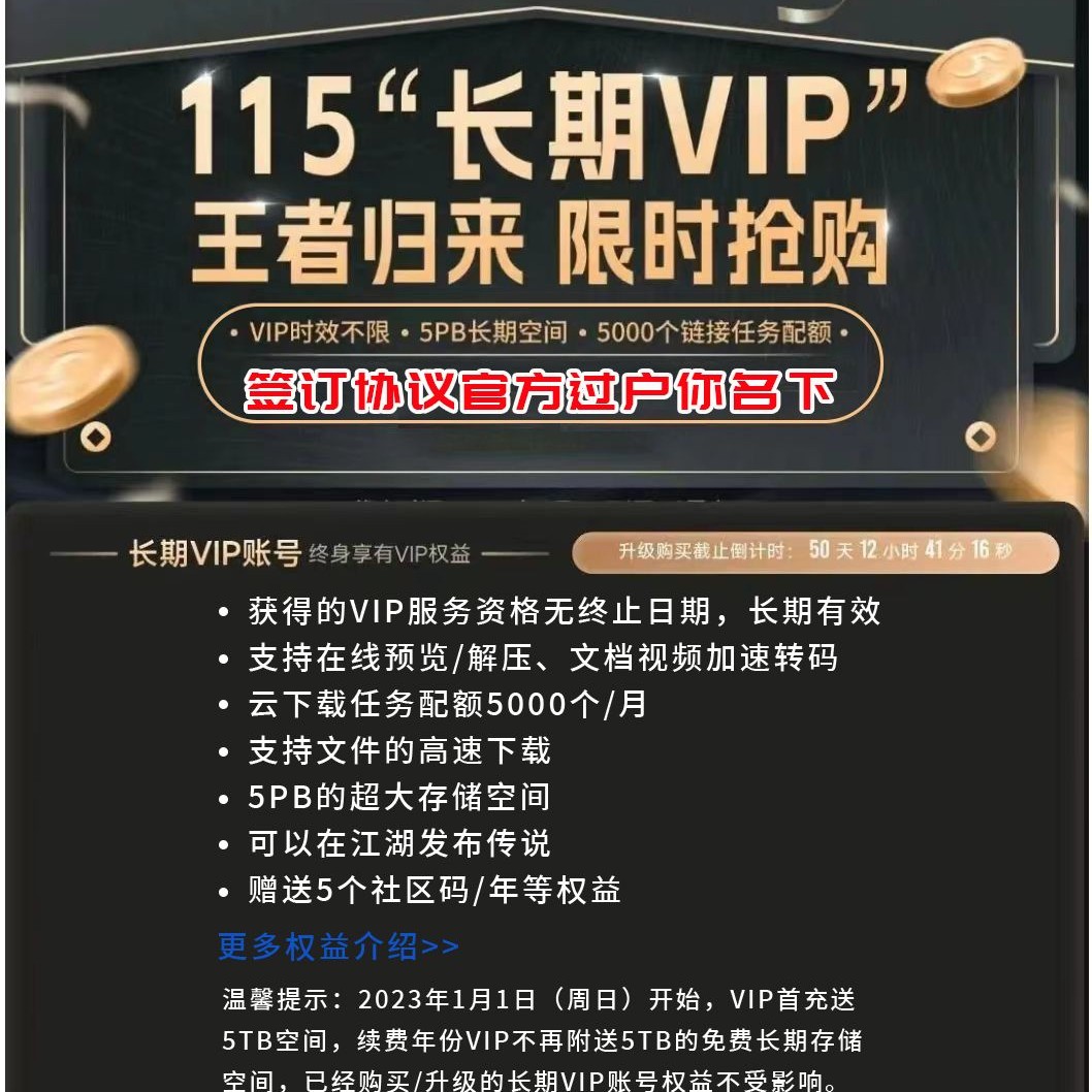 【官方过户】115长期会员 5pb永久空间 115永V永久vip送5120T扩容-Taobao