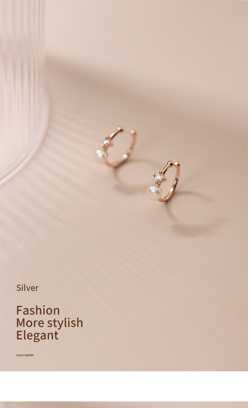 纳兰 S925银简约风淑女单钻珍珠耳夹气质优雅无耳洞耳饰女G8274-阿里巴巴