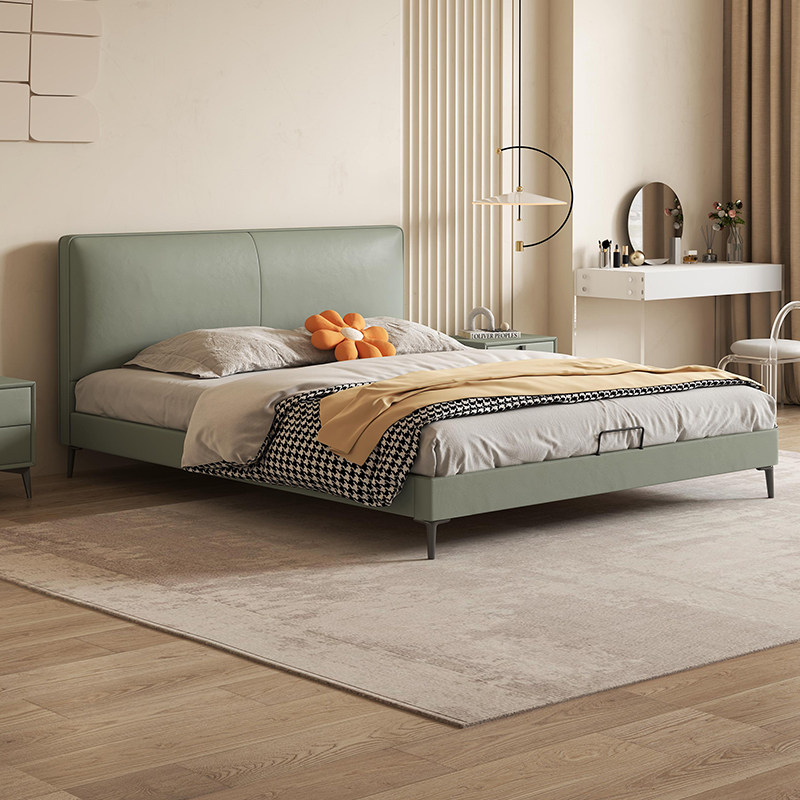 [USD 1170.71] Italian light luxury master beds real leather bed 2022 ...