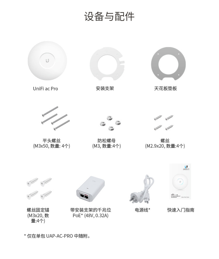 Ubiquiti UAP-AC-PRO企业无线AP吸顶大功率UniFi家用千兆双频wifi-阿里巴巴
