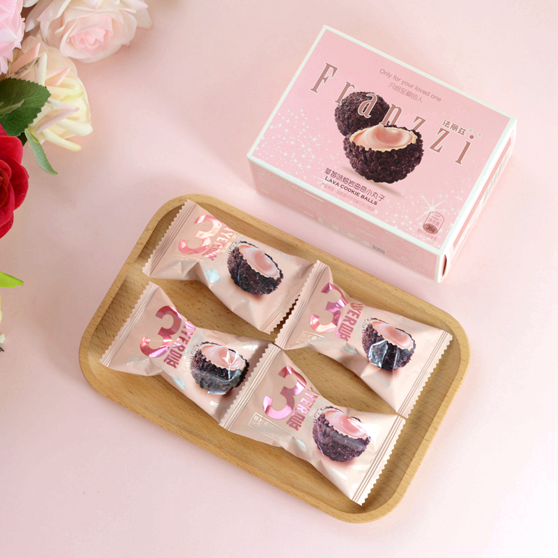 法丽兹草莓味熔岩曲奇小丸子结婚生日伴手礼粉色方盒36g/4袋装-阿里巴巴