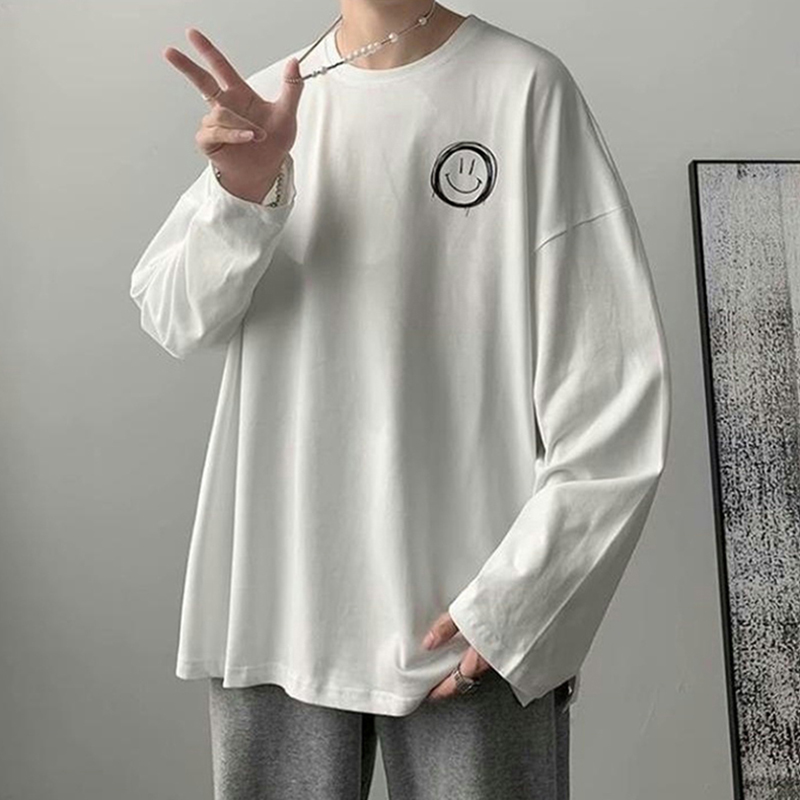 2024春秋季新款ins男士長袖T恤內搭上衣服潮牌寬鬆休閒簡約打底衫-Taobao