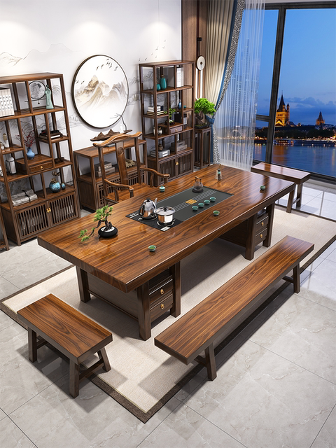 Solid wood large board tea table and chair combination one table and ...