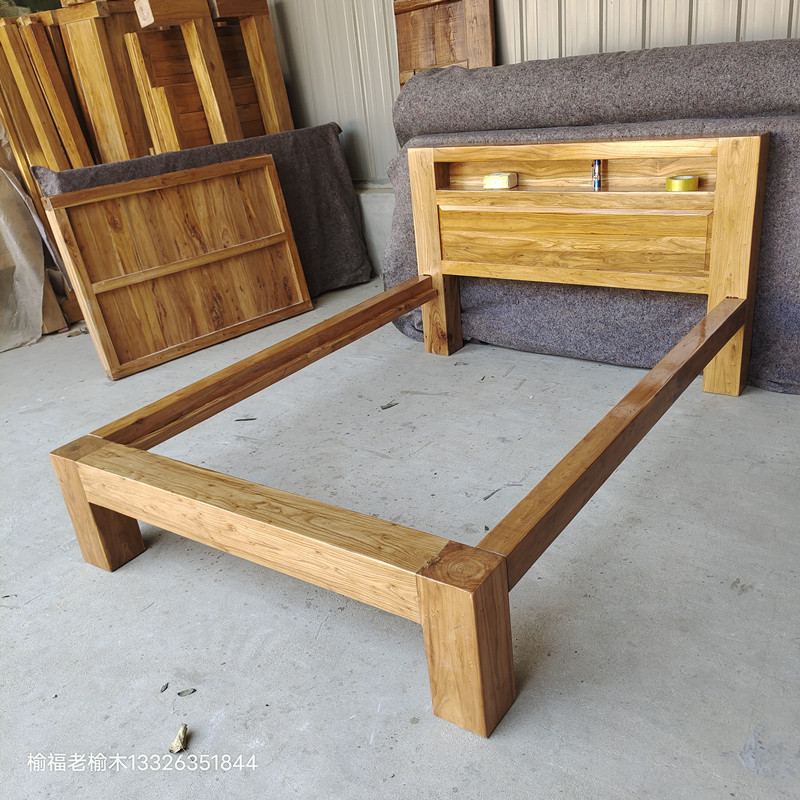 IYR7纯实木床老榆木床现代简约单人床双人床榻榻米硬板平板平尾床-阿里巴巴