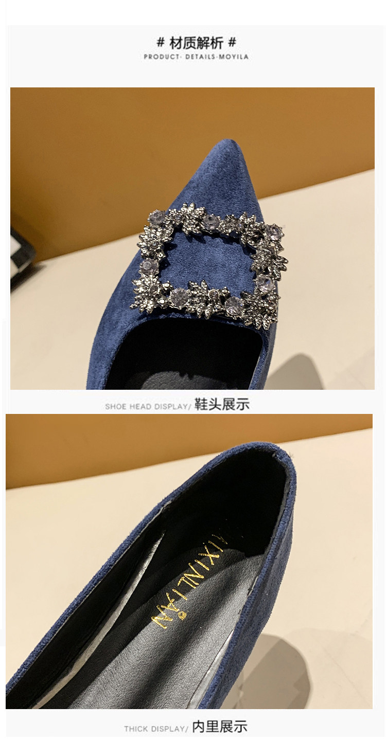 Suede Flat Bottom Rhinestone Square Buckle Single-layer Shoes Women's ...