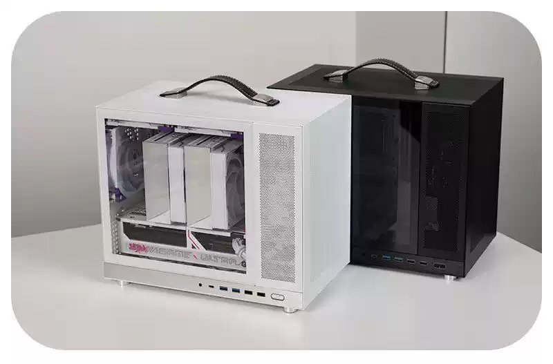 闪鳞G350机箱便携式MATX手提MINI电脑机箱兼容背插主板台式机机箱