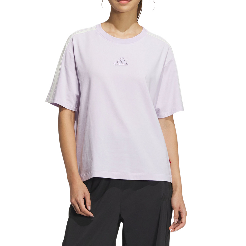 adidas阿迪达斯春节风三条纹半截袖2025春女休闲短袖T恤JZ4159-Taobao