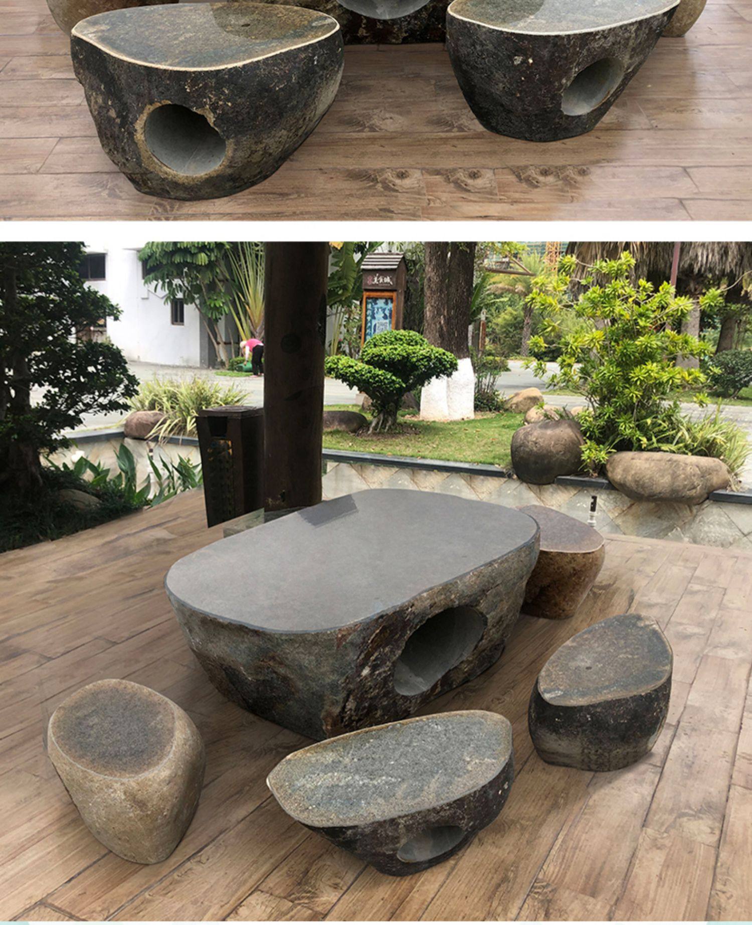 石桌石凳户外庭院一套花园天然青石石头桌子室外家用鹅卵石桌椅-阿里巴巴