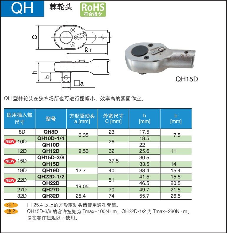 日本东日TOHNICHI扭力扳手棘轮头QH8D/10D QH12D/15D/19D/22-阿里巴巴