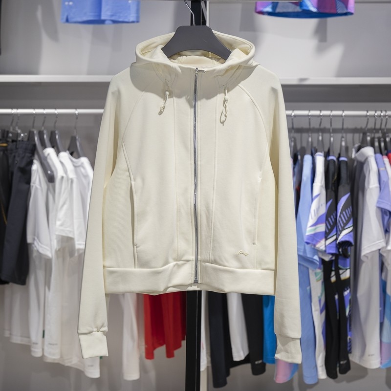 李宁开衫卫衣女士2024秋季新款健身系列宽松连帽运动服AWDU148