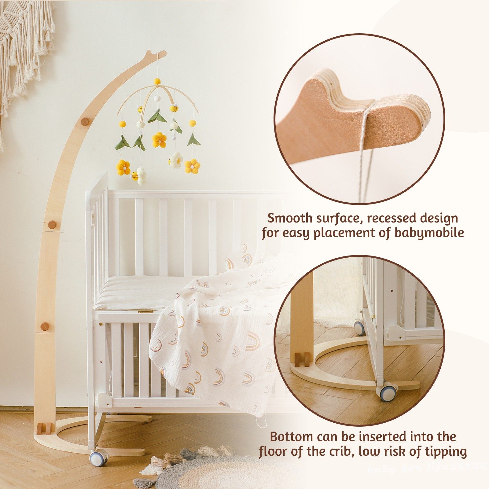 👶 Baby wooden bed bell stand, floor-standing style bed bell, curved ...