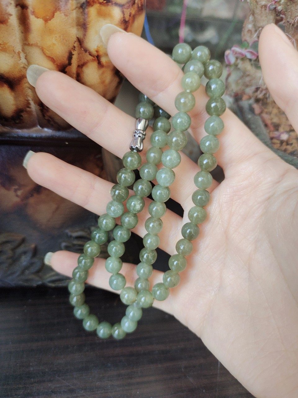 青海料昆仑青玉b货圆珠项链：纯天然油青青灰玉石，假一赔十包邮！ 颈饰 淘宝好物网 2695