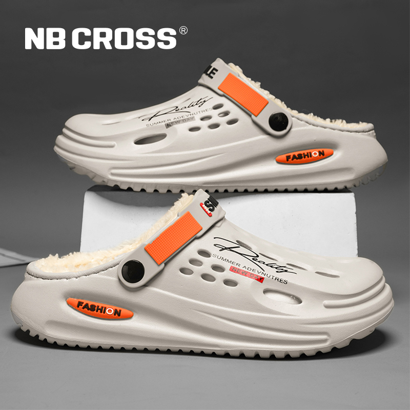 NB CROSS旗舰店冬季新款加绒居家保暖棉鞋户外防滑耐磨包头拖鞋男-Taobao
