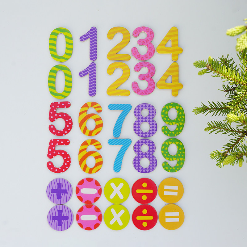 Magnetic number stickers for kids (0-9) with math symbols - wooden ...