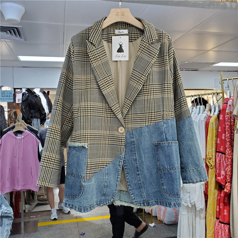2025 new denim patchwork plaid blazer review! effortless and versatile ...