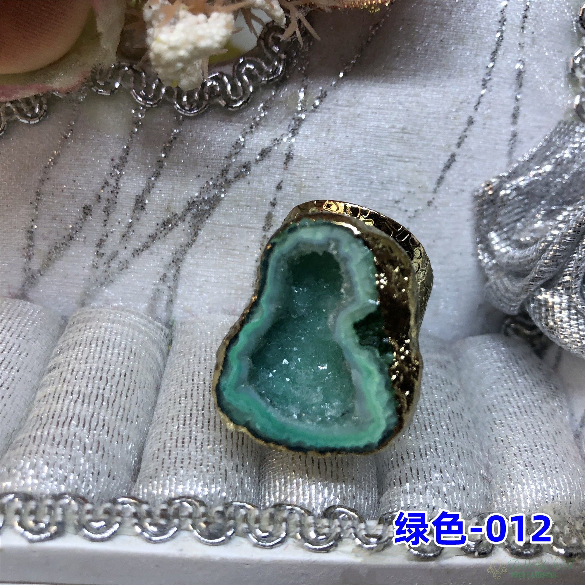 Open agate ring plus color original stone agate crystal tooth ring ...