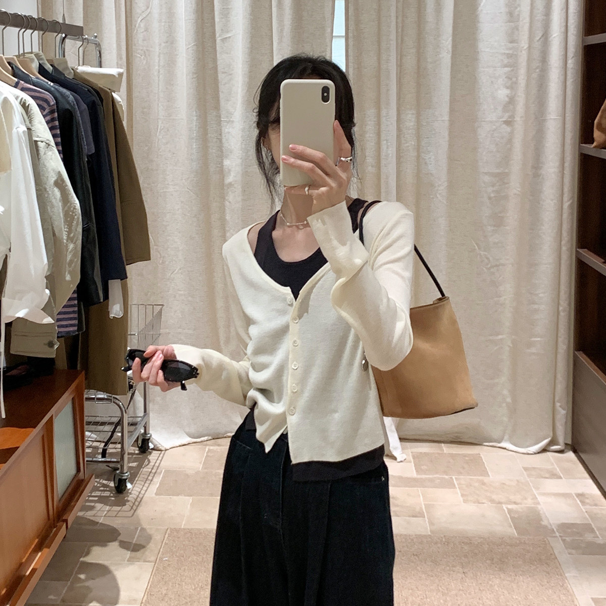 BRIVIN假两件白色长袖针织衫女装2024早秋新款高级感休闲内搭上衣-Taobao