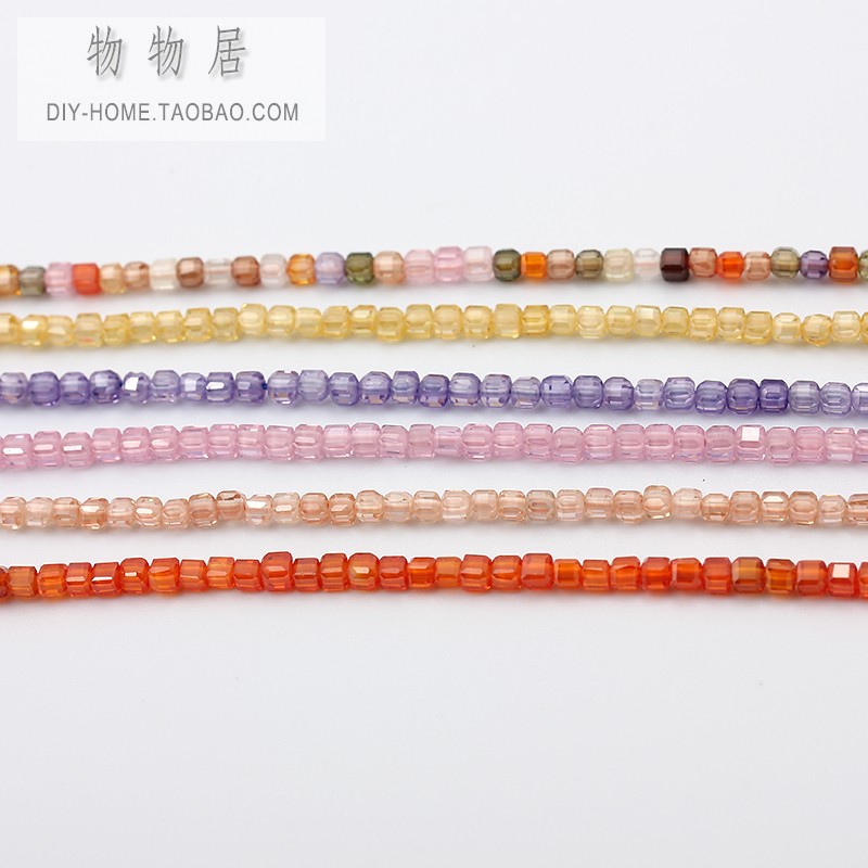 diy手工製作手錬材料 2MM鋯石珠子方糖珠切角小方珠水晶項鏈散珠-Taobao