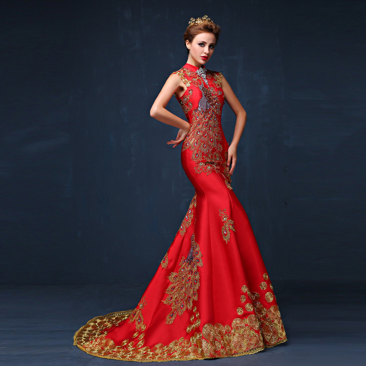 Buy Party host dress female 2021 the new cheongsam long stage catwalk ...