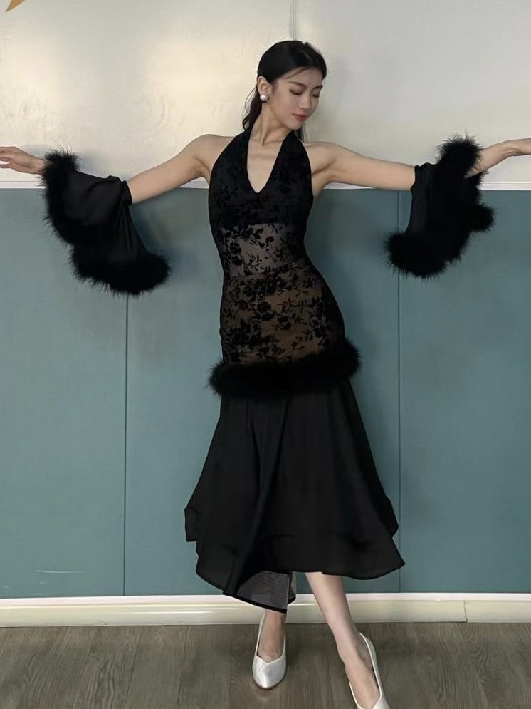 🎉 Stage essential! whale art modern dance halter neck bodysuit long ...