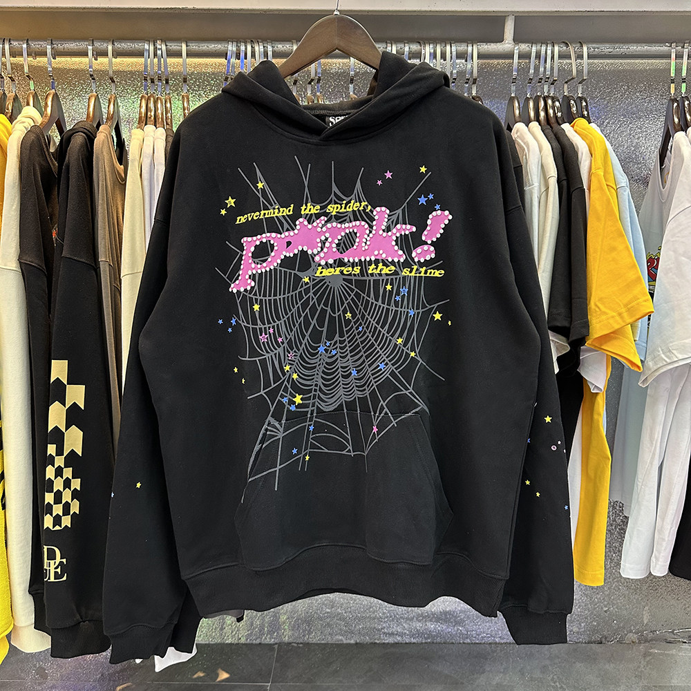 Sp5der 555555 Spider Web 'PINK' Hoodie Black