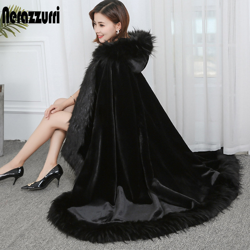 nerazzurri black mink fur Hanfu cape shawl hooded skirt hemline ...