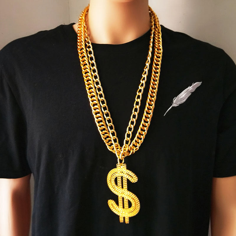 Hip-hop simulation big gold chain net celebrity performance props ...