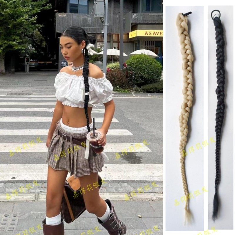 European and american style boxer braid ponytail wig, realistic faux ...