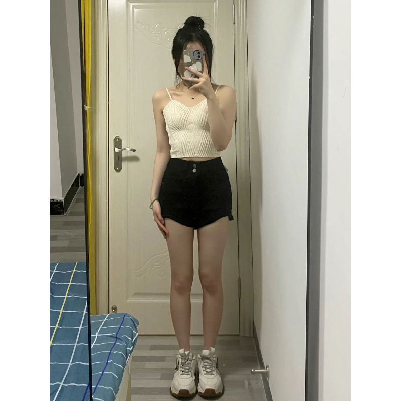 辣妹風黑色高腰牛仔褲女2024夏季新款大尺碼胖mm修身顯瘦直筒熱褲子-Taobao