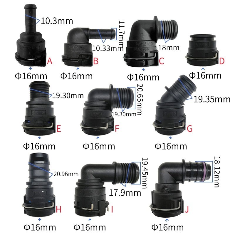 90度塑料黑色冷却水管接头 NW12暖风水管配件 16mm内径适用汽车改装