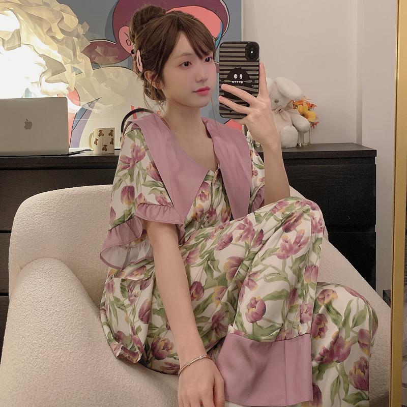 加大碼140-300斤甜美鬱金香短袖睡衣夏季胖MM280斤寬鬆休閒居家服-Taobao