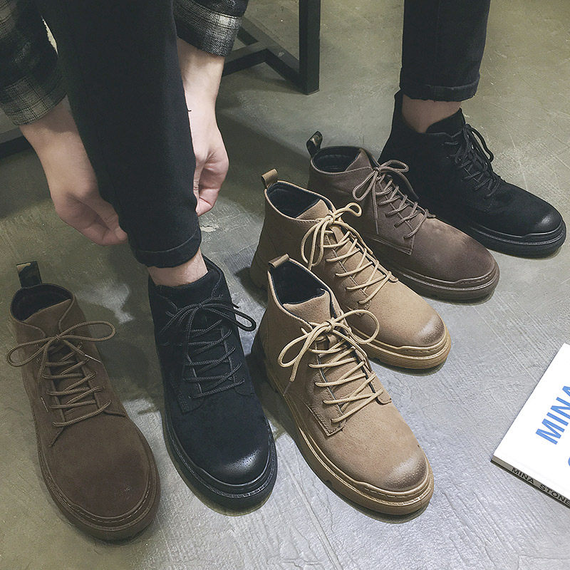 Spring Martin boots male high-top plus velvet British wind tools boots ...