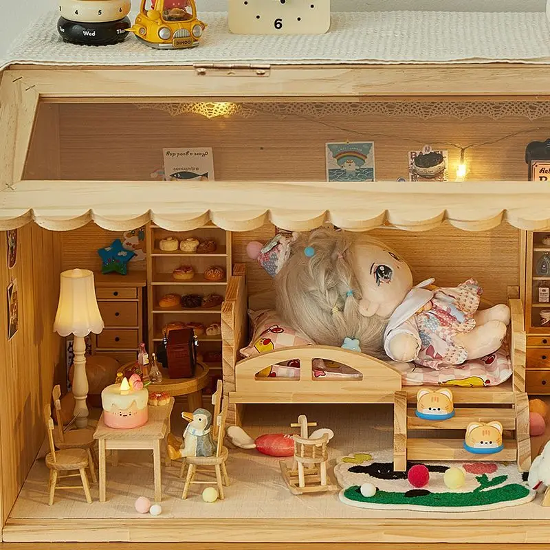 棉花娃娃娃屋展示柜手办DIY造景盒｜实木小房子太治愈了！OB11/12分BJD专属梦幻小窝，值不值得买？真实测评来啦！-棉花娃娃场景道具娃屋-淘宝好物网