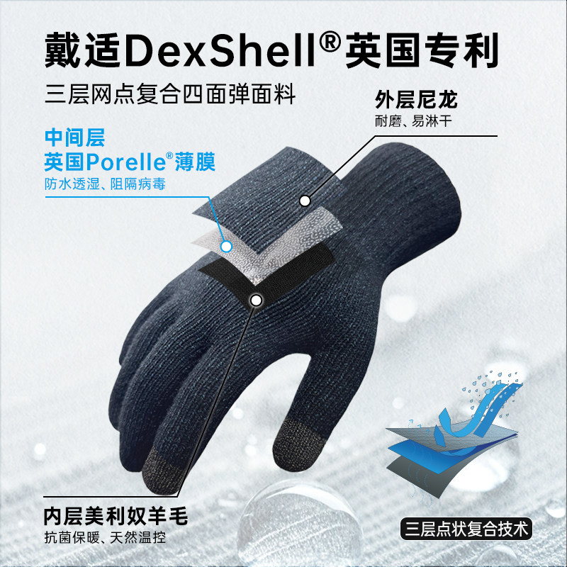 戴适DexShell针织防水手套ThermFit3.0：🌟冬季户外活动必备，触屏美利奴内里，英国薄膜防水技术，让你暖手又时尚！🧤-手套-淘宝好物网