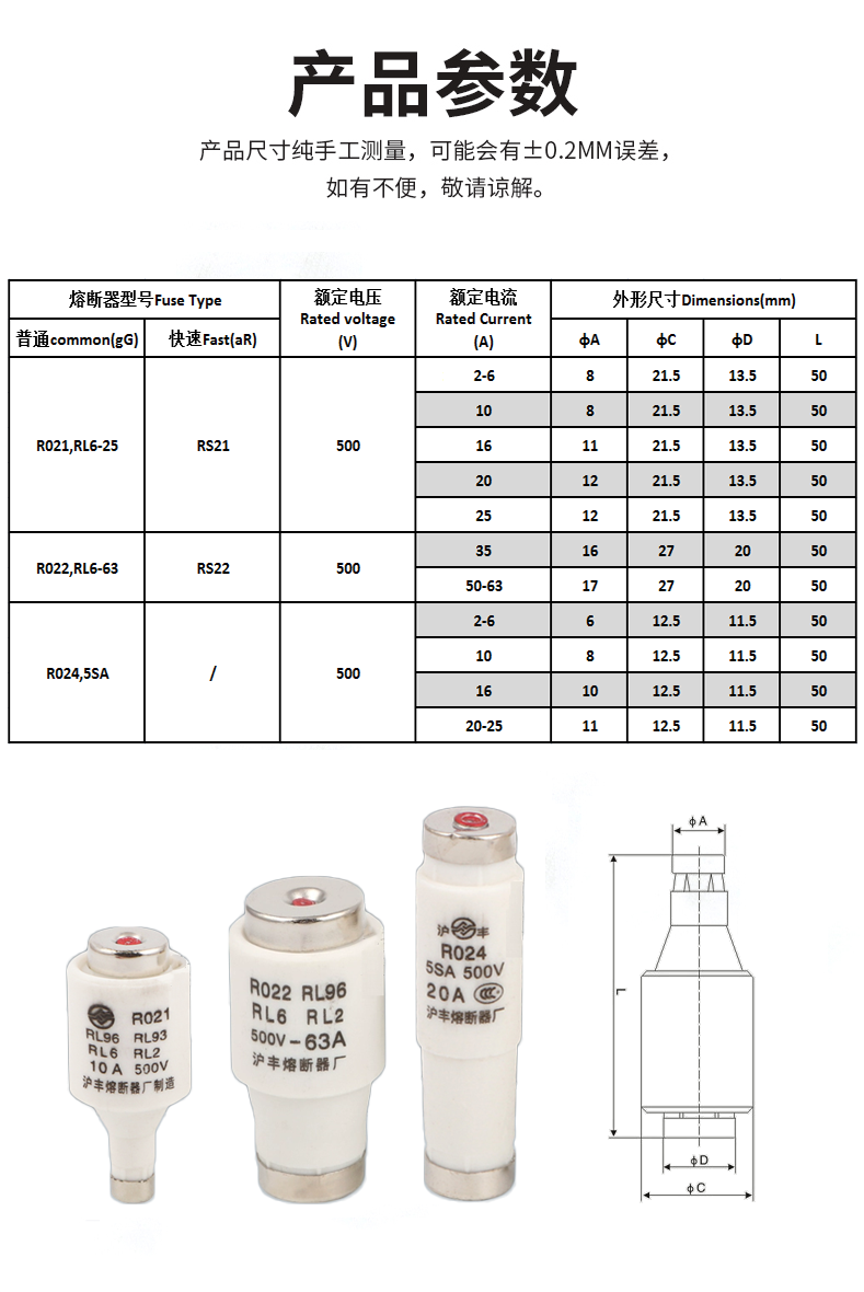 沪丰 R021 RL93 RL96 RL6-25螺旋式熔断器2A10A20A25A 保险丝500V-阿里巴巴