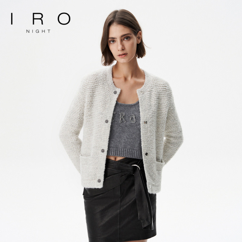 IRO Night 圆领外套：双口袋按扣法式开衫，春秋季高级感穿搭新宠！-毛针织衫-淘宝好物网