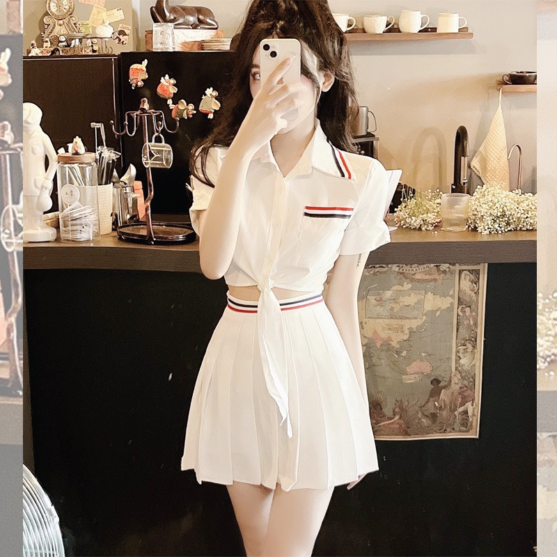 炸街甜辣学院风御姐高级感辣妹女团演出衬衫套装JK制服短裙两件套-Taobao