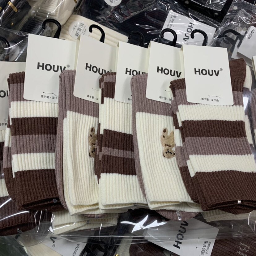 5双装HOUV护肤蓄热羊毛袜子女冬季中筒袜加厚ins潮堆堆长筒袜羊绒