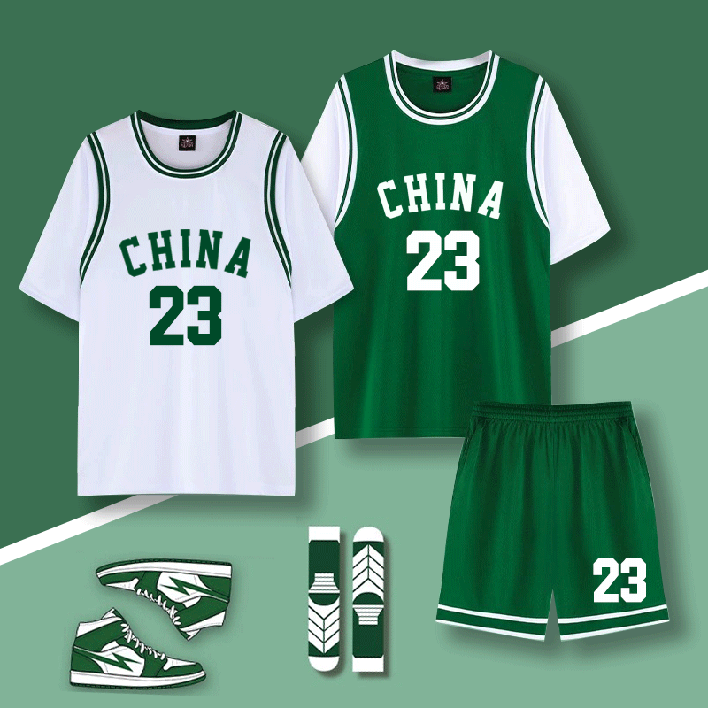🏀 Short-sleeve basketball jersey set: custom fake two-piece jersey, new ...