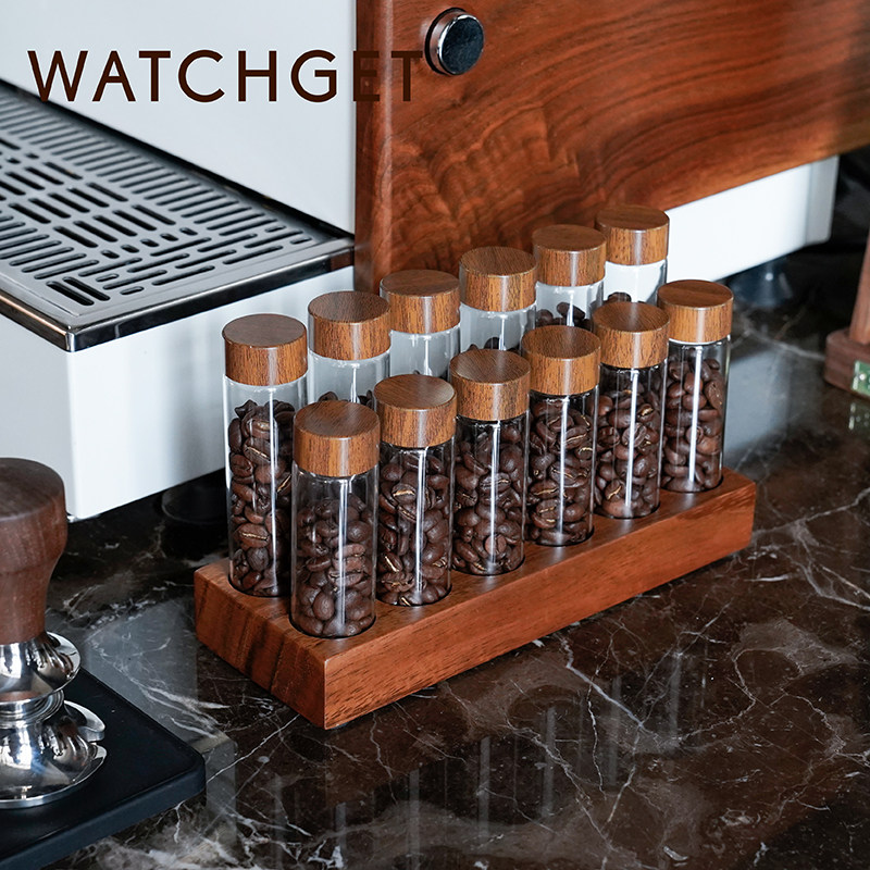 Watchget bean can display stand | south american walnut + glass test ...