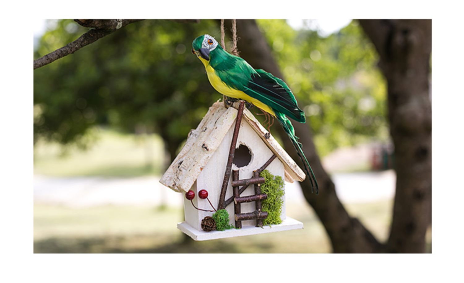 IYR7木质摆件幼儿园户外装饰别墅庭院花园布置假仿真鹦鹉鸟窝树挂-阿里巴巴