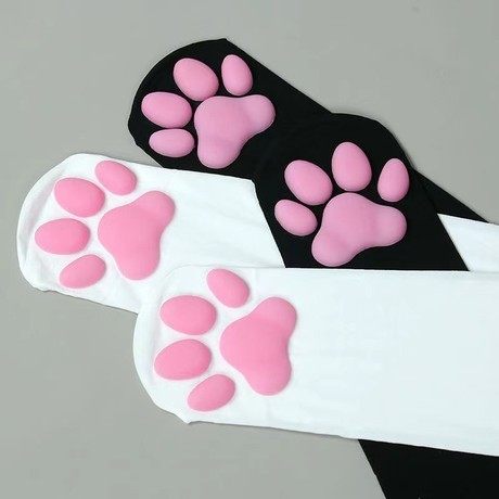 💖 Adorable and oh-so-girly! 3d cat paw over-the-knee socks with ...