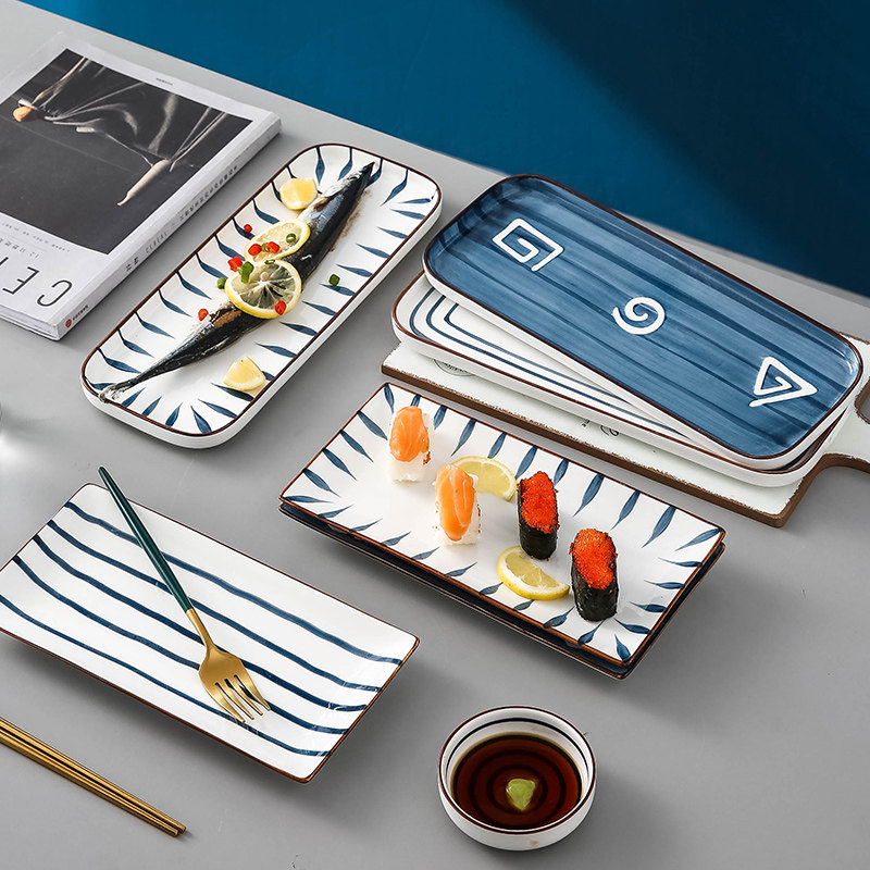 Day Style Ceramic Sushi Pan Rectangular Home Plate Sub Nordic Net Red ...