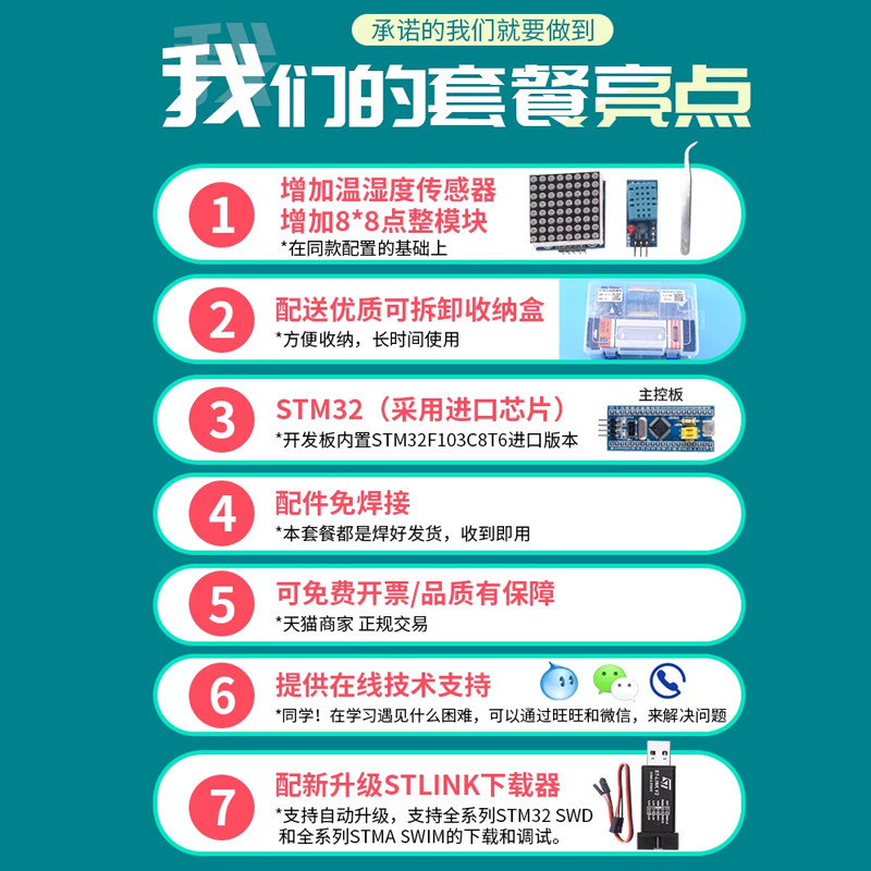 STM32 Development Board Starter Kit STM32F103C8T6 Small System Board Breadboard Kit
